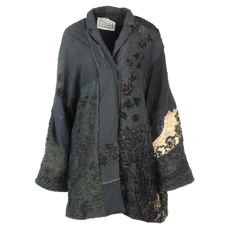 By Walid Embroidered Paneled Textured Silk Coat Small For Sale at 1stDibs