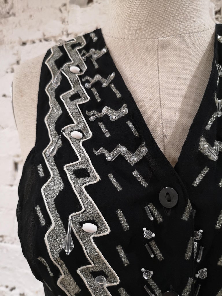 Byblos black and silver with beads vest For Sale at 1stDibs