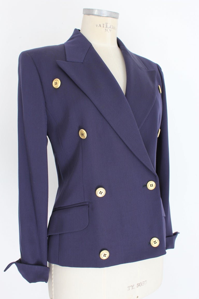 Byblos Blue Wool Evening Double Breasted Jacket For Sale at 1stDibs