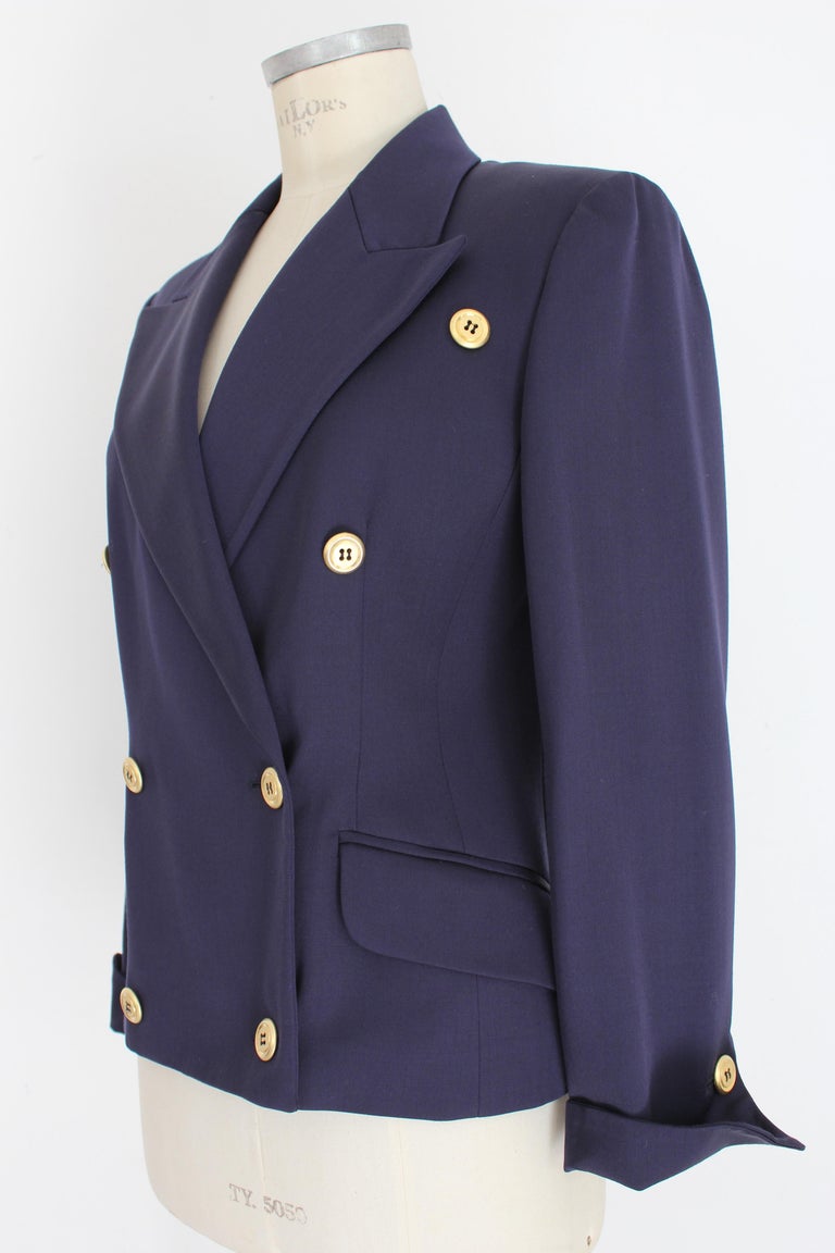 Byblos Blue Wool Evening Double Breasted Jacket For Sale at 1stDibs