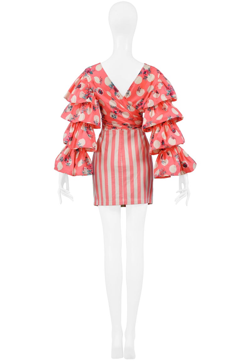 Byblos Hot Pink Floral Dot and Stripe Ensemble 1989 For Sale at 1stDibs