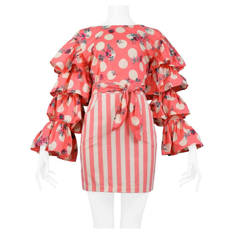 Byblos Hot Pink Floral Dot and Stripe Ensemble 1989 For Sale at 1stDibs