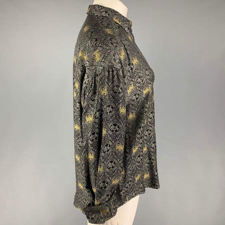 BYBLOS Size 14 Grey Black Print Spread Collar Shirt For Sale at 1stDibs