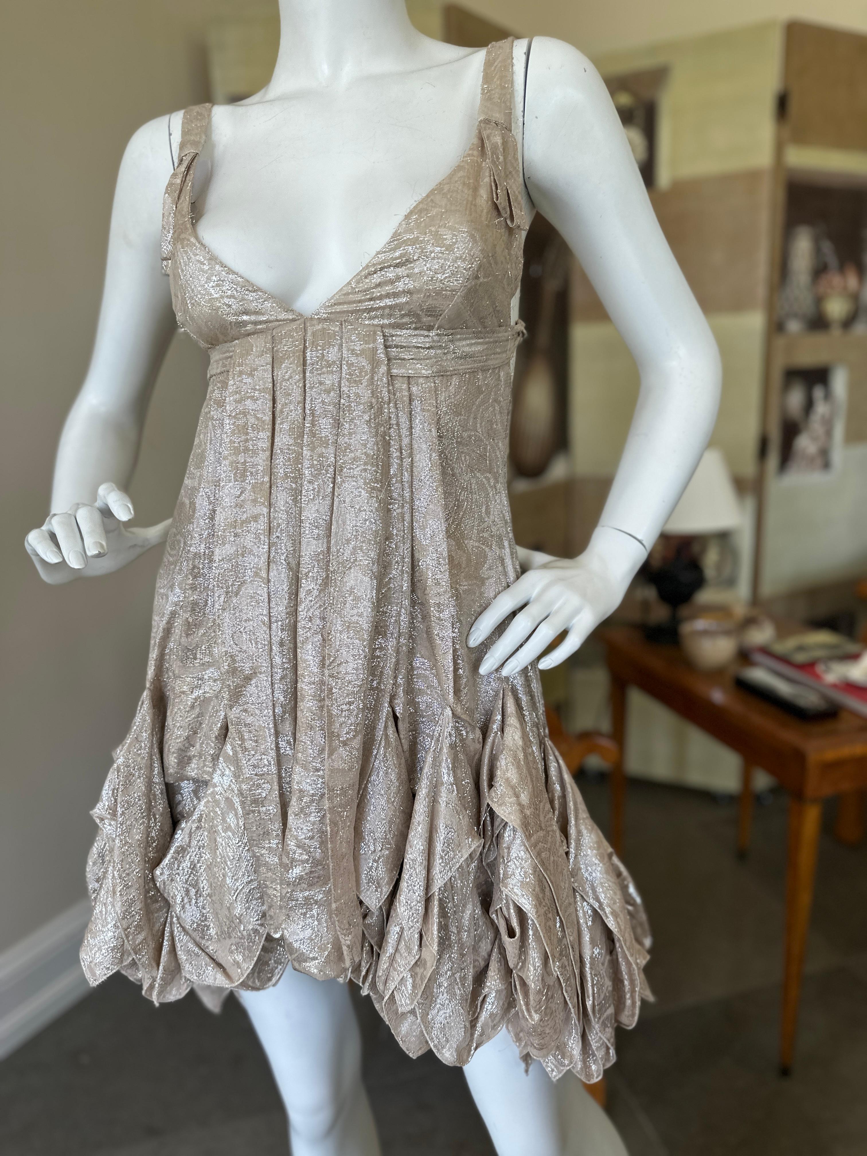 Byblos Vintage Gold Metallic Silk Cocktail Dress with Very Low Scoop ...