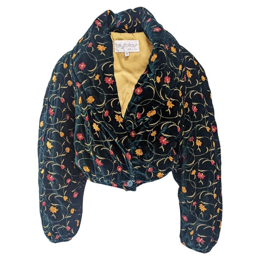 Byblos Vintage Womens Green Velvet Quilted and Lamé Embroidered Crop ...