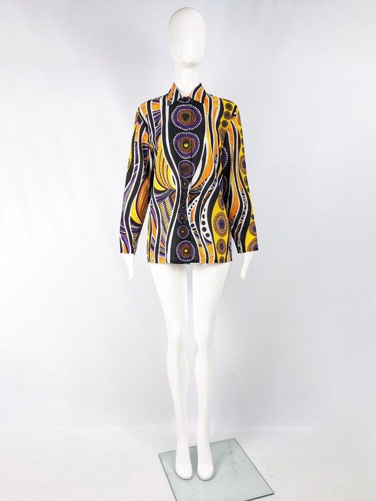 Byblos Vintage Womens Silk Blend African Style Print Blouse at 1stDibs