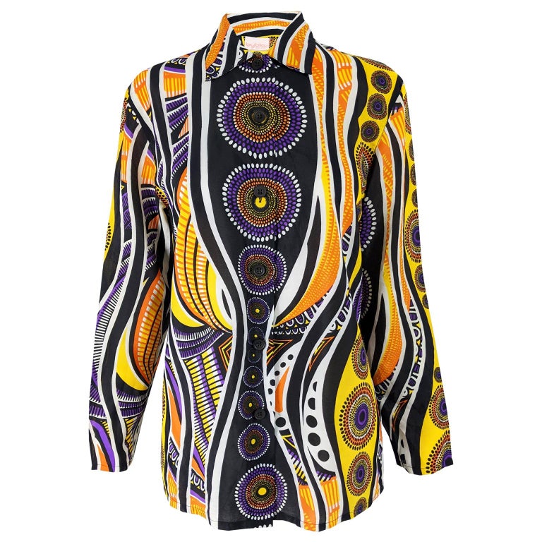 Byblos Vintage Womens Silk Blend African Style Print Blouse at 1stDibs