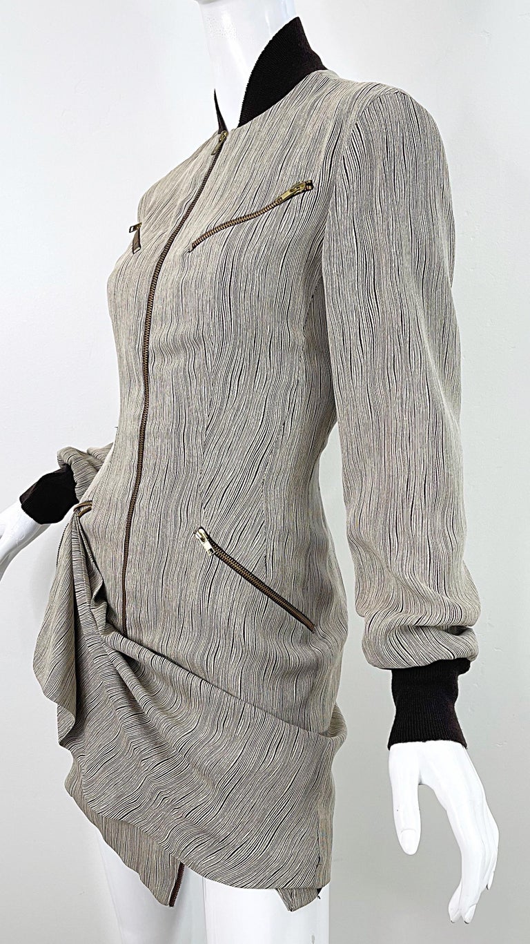 Byron Lars 1990s Tan Brown Avant Garde Zipper Rayon Vintage 90s Mini ...