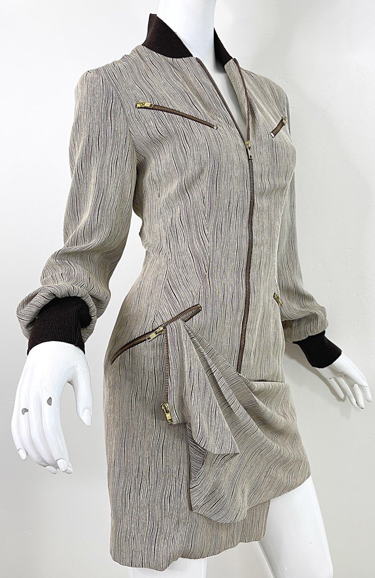 Byron Lars 1990s Tan Brown Avant Garde Zipper Rayon Vintage 90s Mini ...