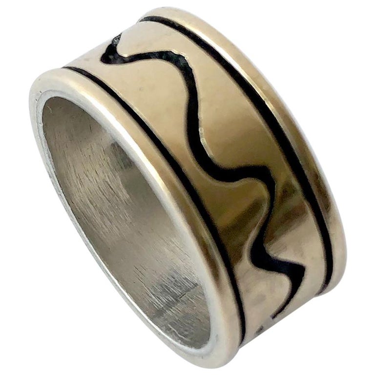American Modern Sterling Vermeil Squiggle Wedding Band Ring For Sale at ...
