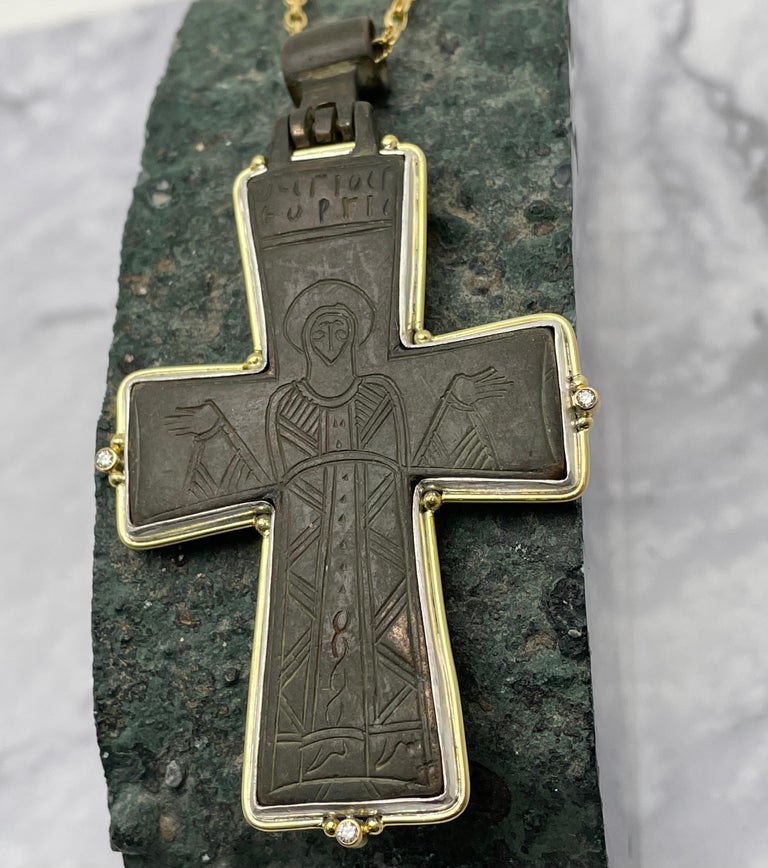 Grande croix de relique byzantine du 8-11e siècle en bronze, diamants ...