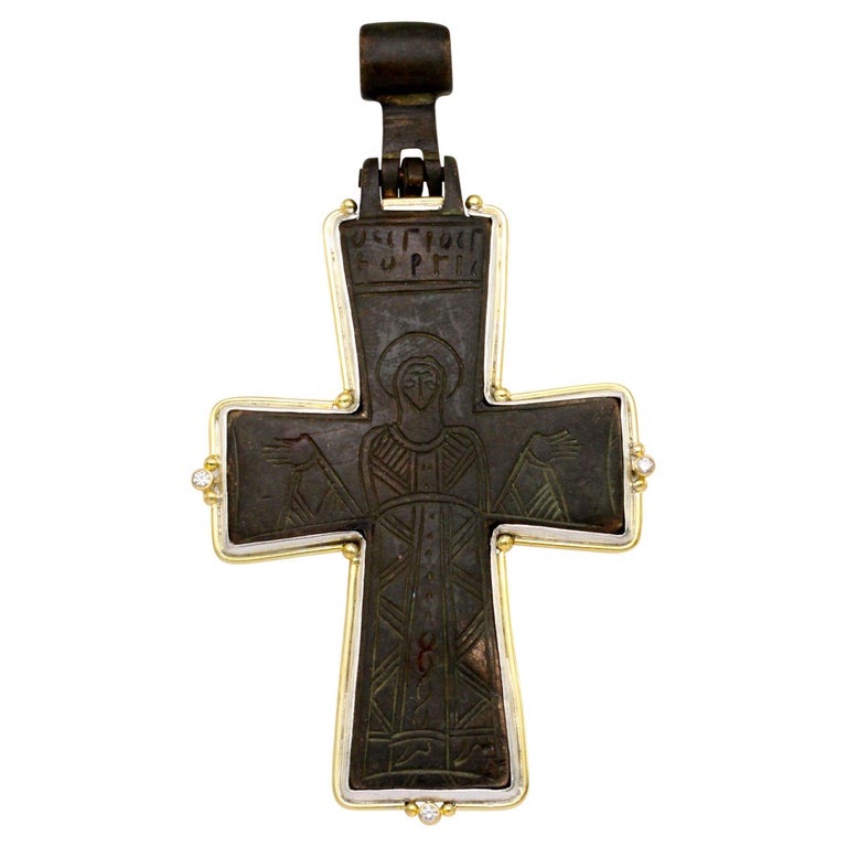 Grande croix de relique byzantine du 8-11e siècle en bronze, diamants ...