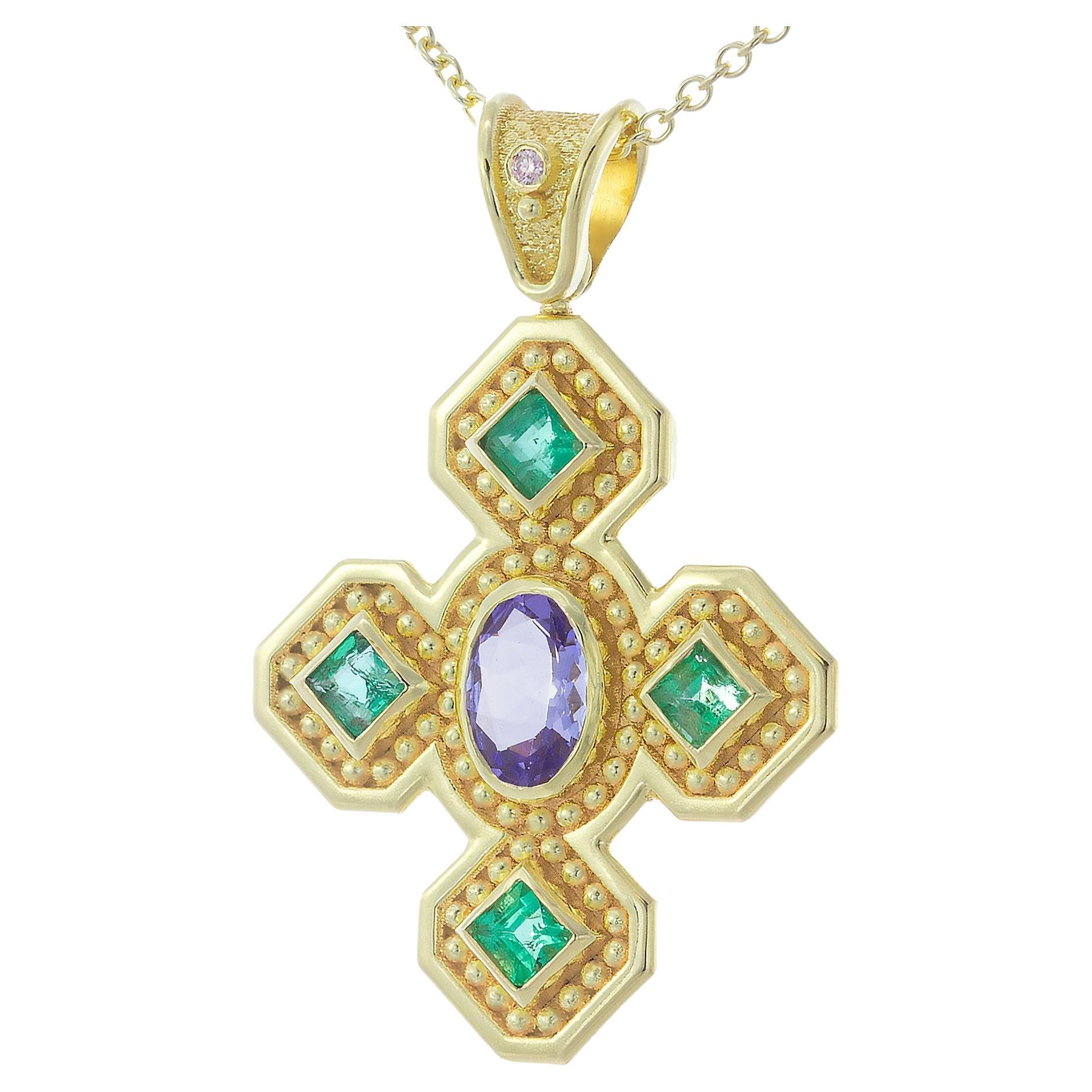 Byzantine Bell Pendant with Sapphire Emerald and Diamond For Sale at ...