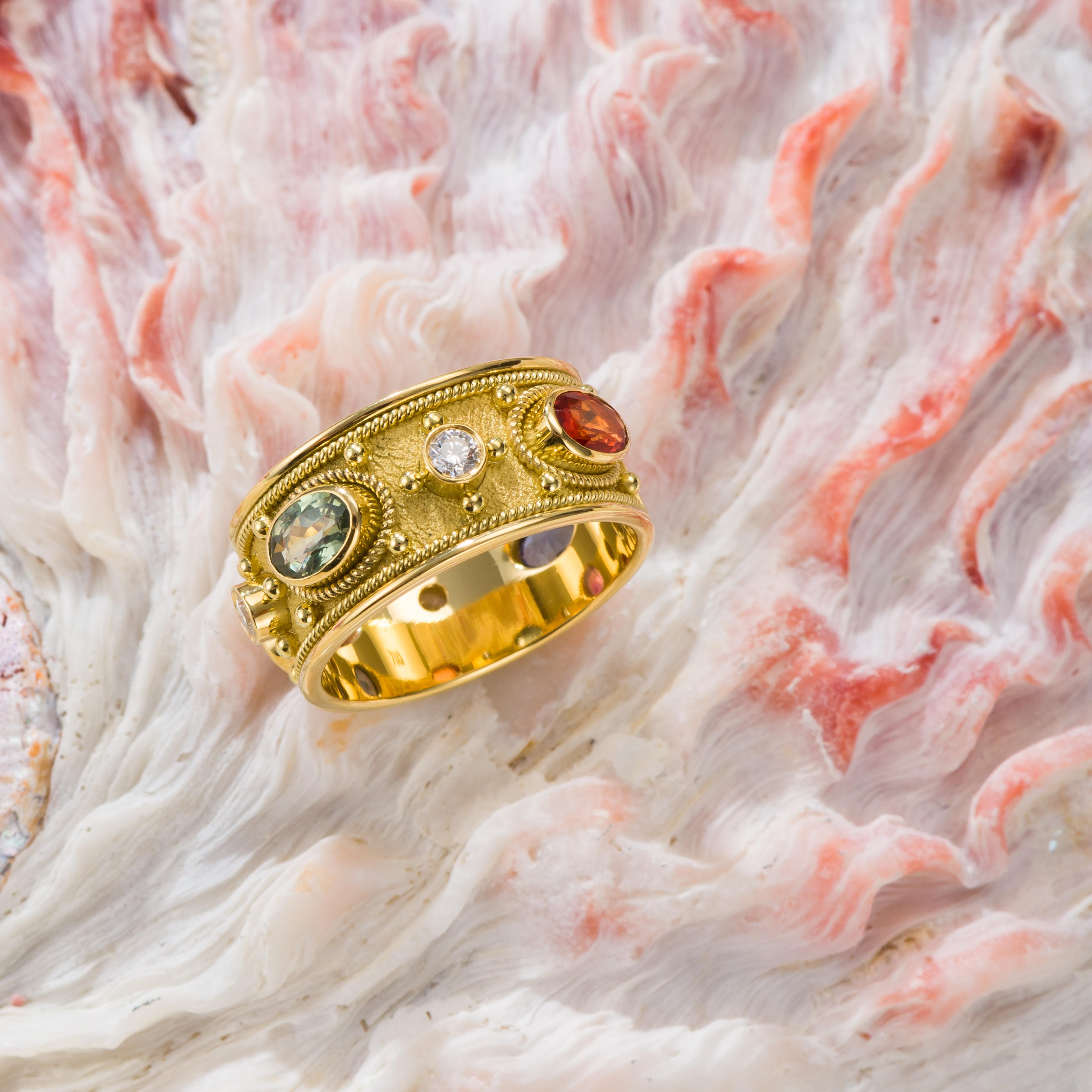 Byzantine Multi Color Sapphire Ring with Diamonds For Sale at 1stDibs