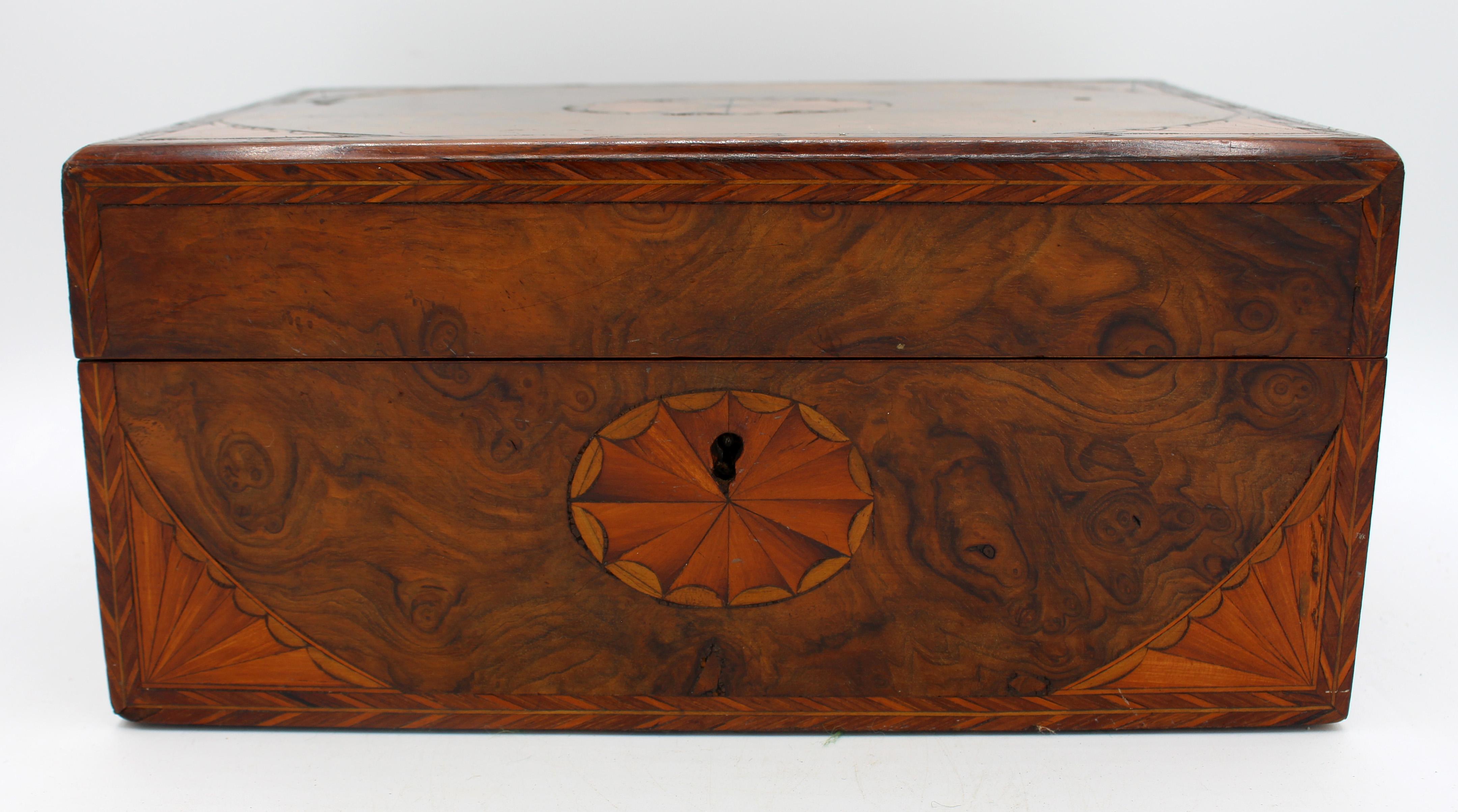 c. 1800 Georgian Burl Wood Inlaid Box For Sale at 1stDibs