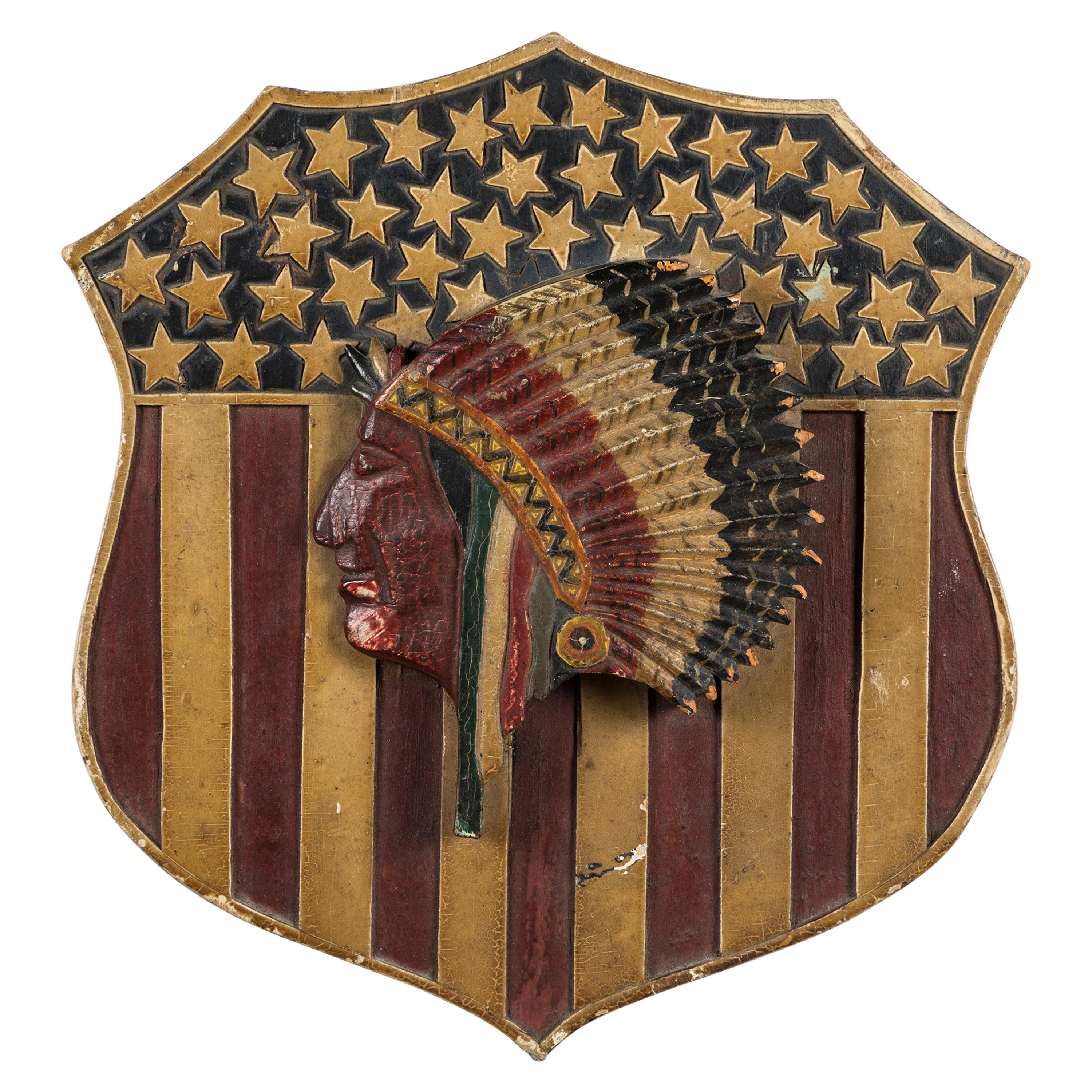 Folk Art Carved Native American Patriotic 41 Star American Flag Shield ...