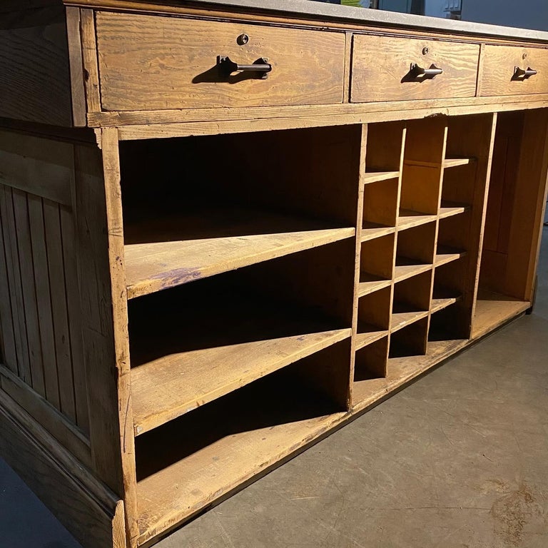 C 1900 Solid Oak /Fir Multi Panel General Store Counter at 1stDibs