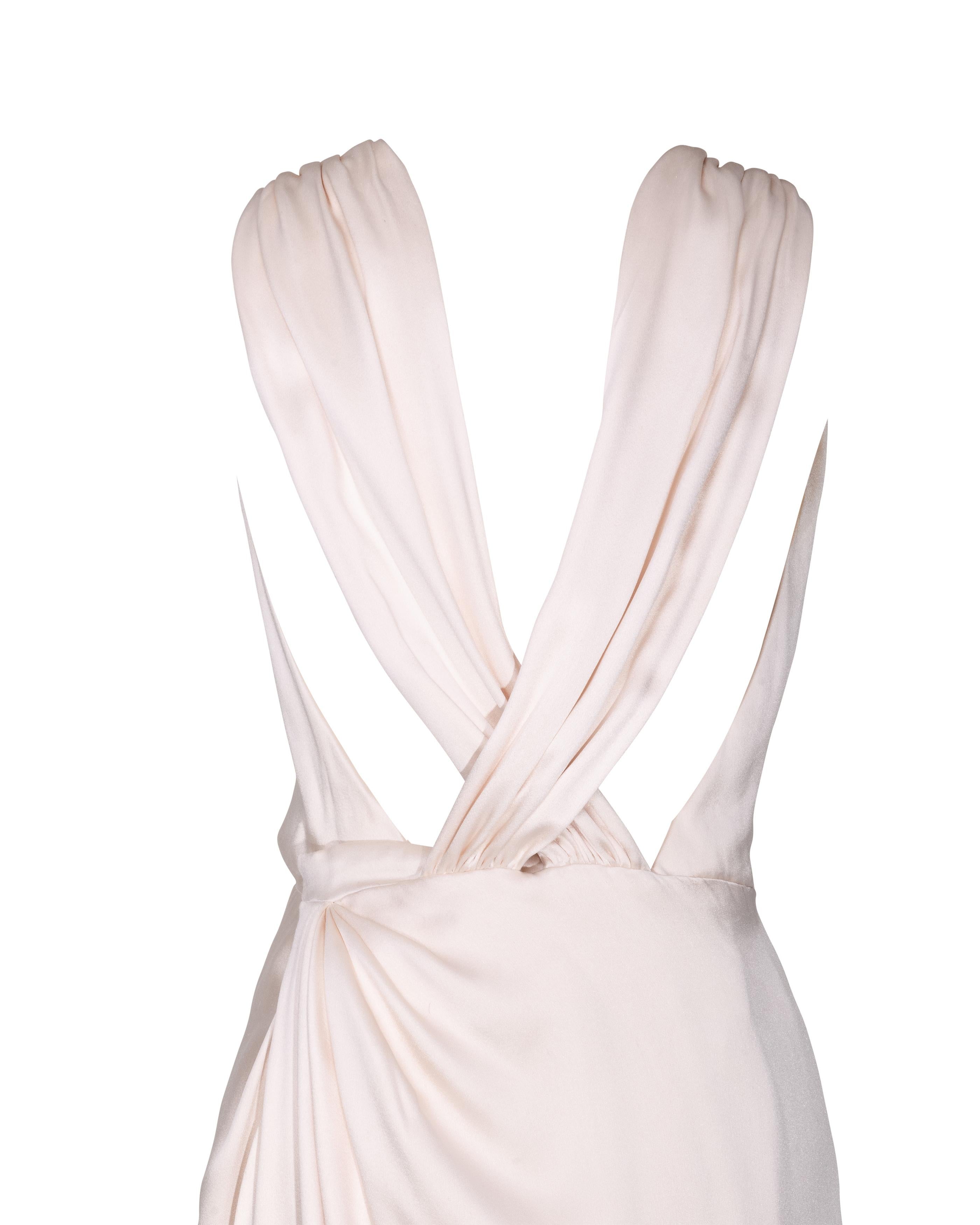c. 1973 Yves Saint Laurent Haute Couture Off-White Sleeveless Drape Gown For Sale at 1stDibs