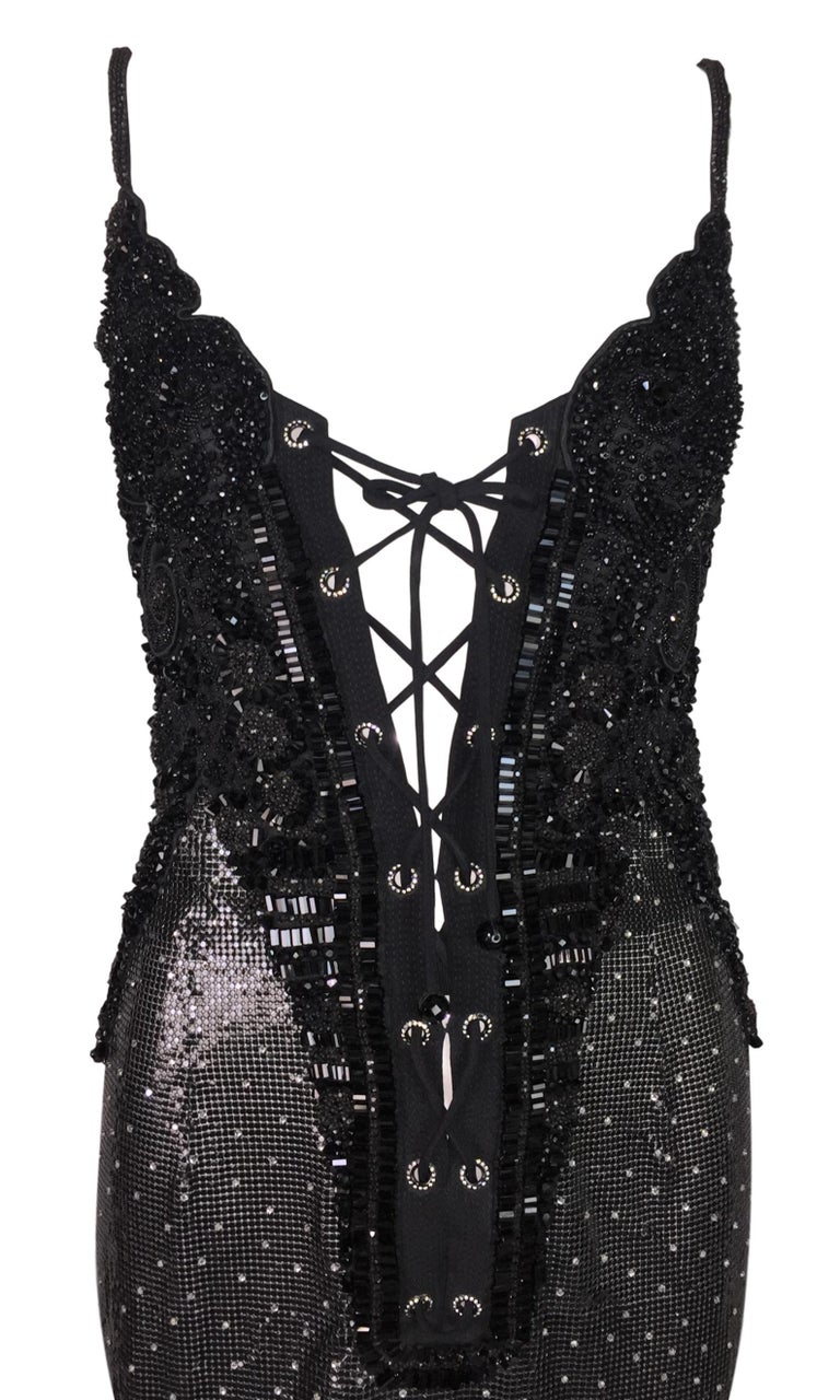 C 1994 Atelier Versace By Gianni Corset Chainmail Crystal Metal Beaded