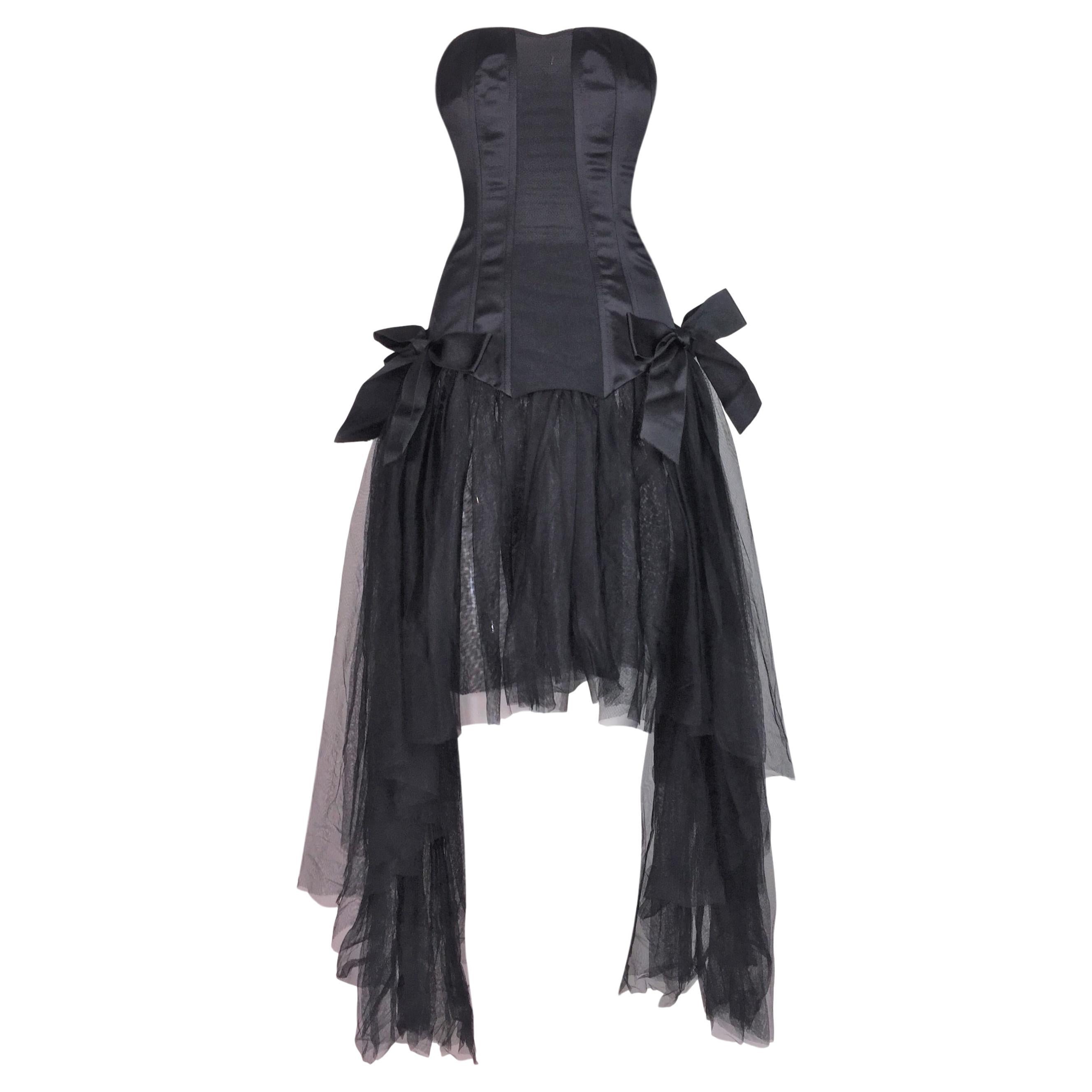 C. 1995 Chanel Ballerina Sheer Black Mesh Bustier Dress w/ Tulle and ...