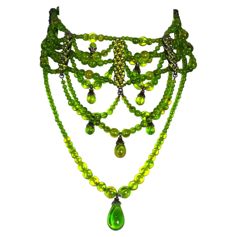 C. 2003 Christian Dior by John Galliano Green Beaded Choker Necklace For Sale at 1stDibs