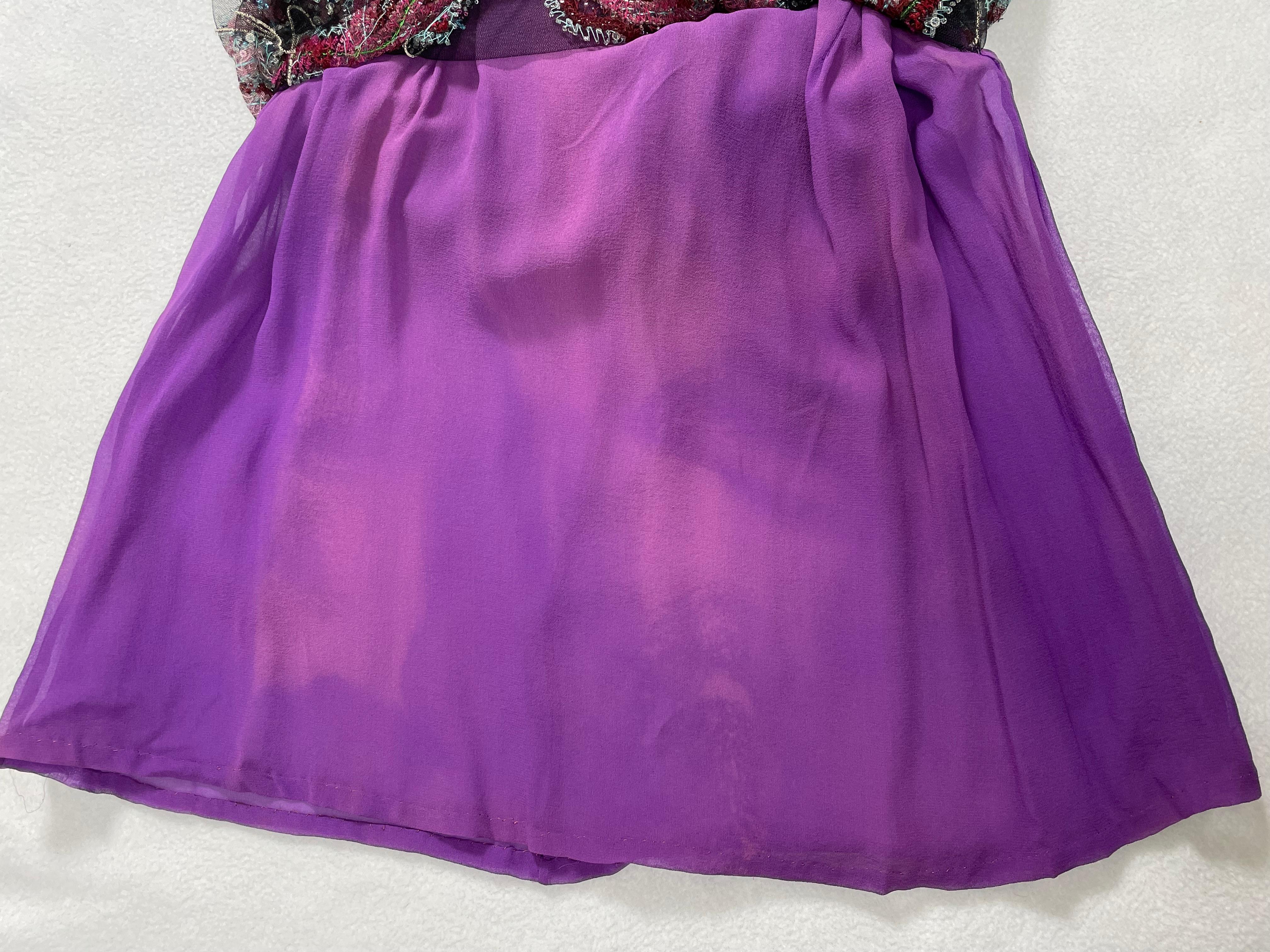 C. 2004 Alexander McQueen Sheer Beaded Mesh Purple Silk Flapper Dress ...