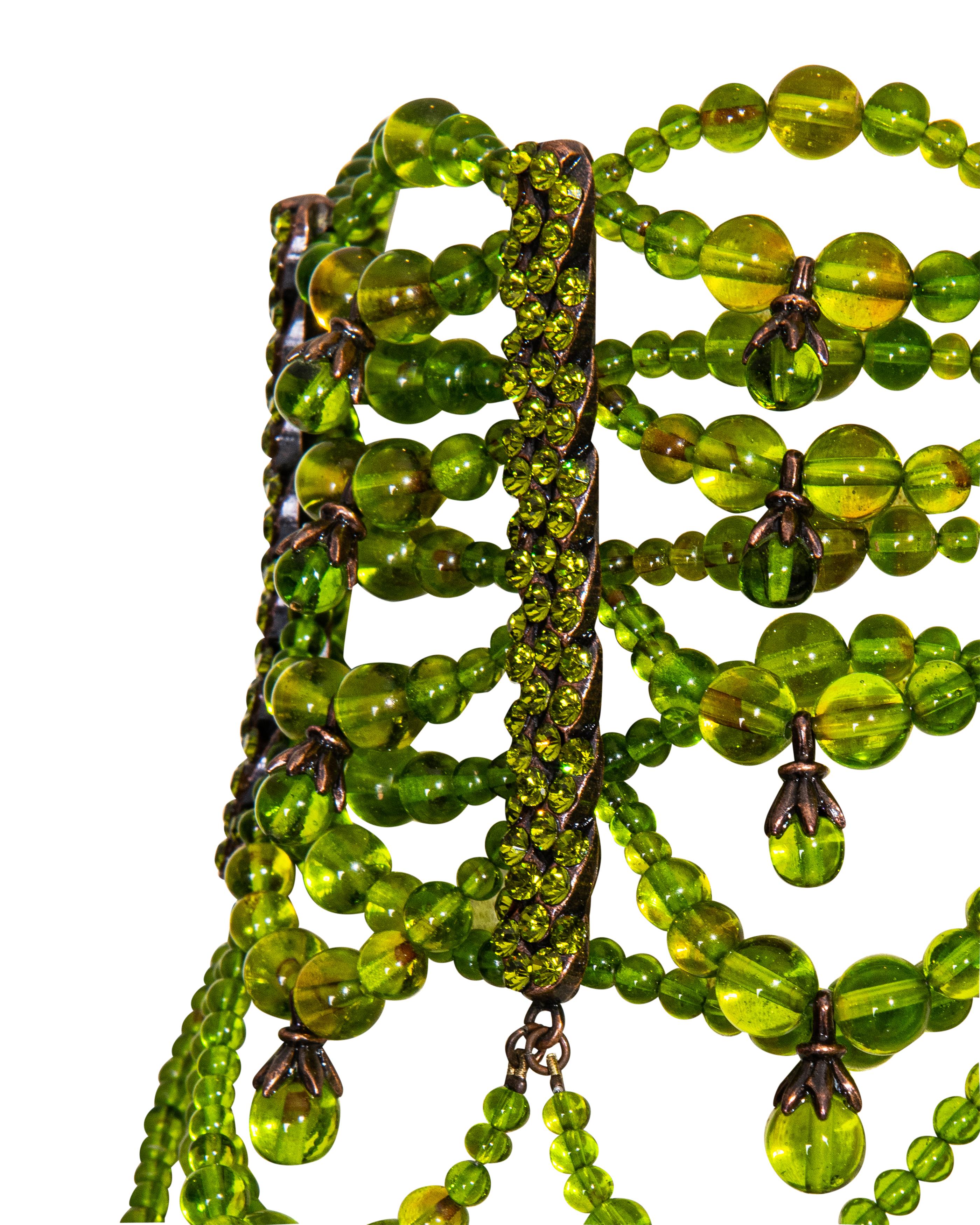 c. A/W 2003 Christian Dior by John Galliano Green Beaded Choker Necklace For Sale at 1stDibs