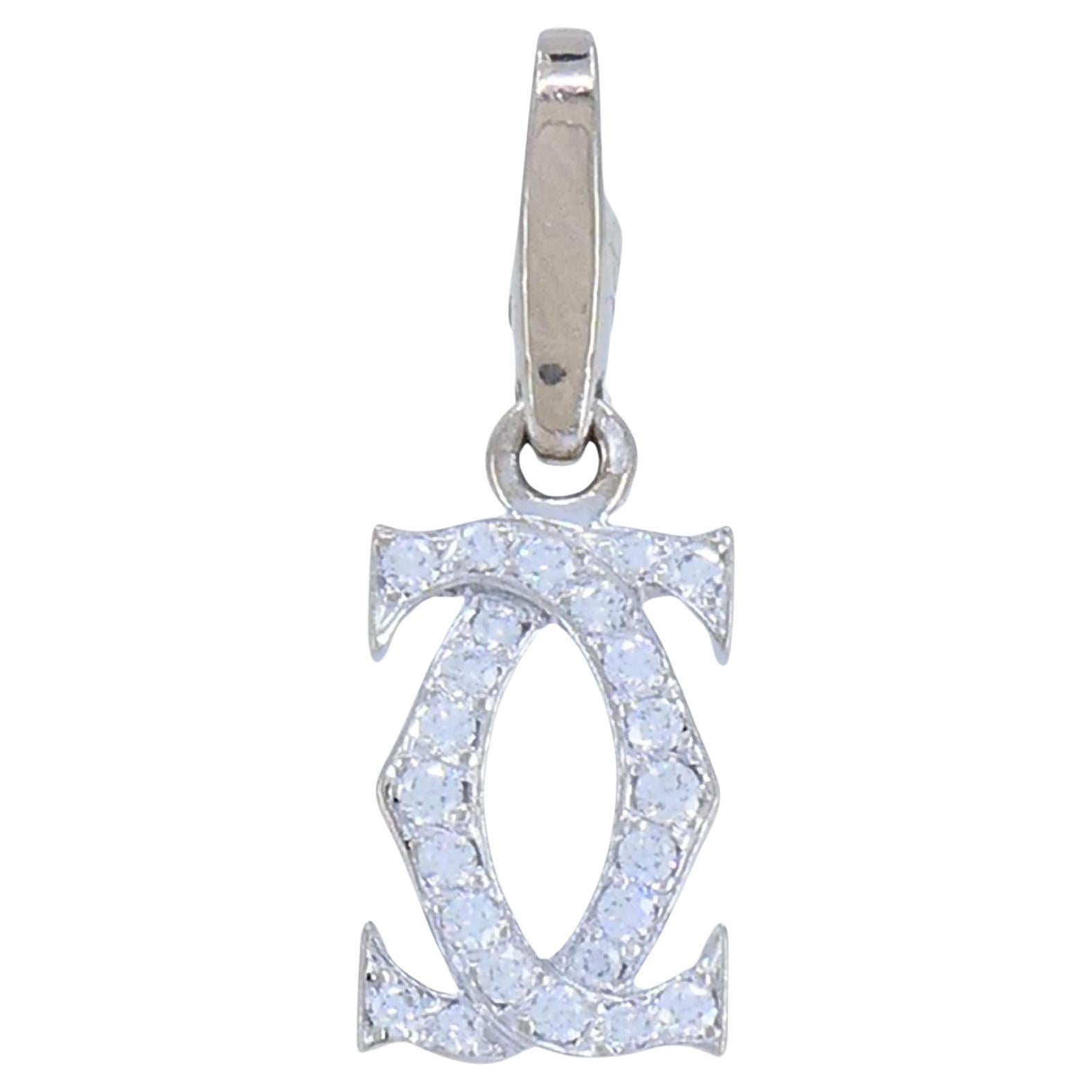 Cartier Diamond 18K White Gold Double C-Logo Charm Pendant For Sale at ...