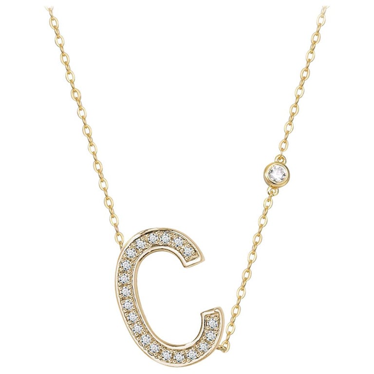 C-Initial Bezel Chain Necklace For Sale at 1stDibs