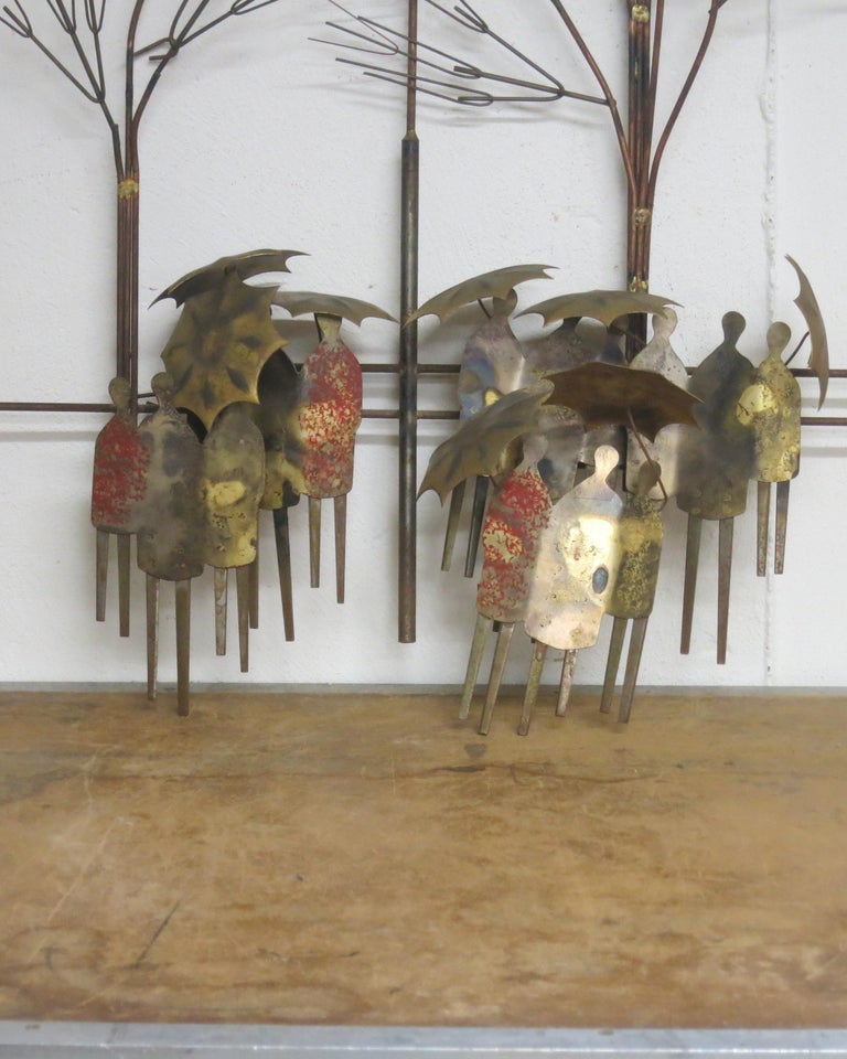 C Jere Original Wall Sculpture Rain Umbrellas Painted Signed For Sale ...