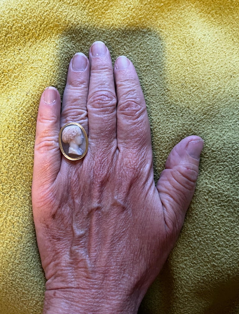 C1780 18k Agate Hard Stone Portrait Cameo Ring of Greek Poetess "Sappho ...
