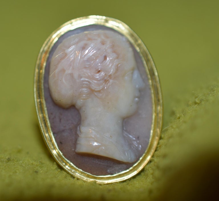 C1780 18k Agate Hard Stone Portrait Cameo Ring of Greek Poetess "Sappho ...