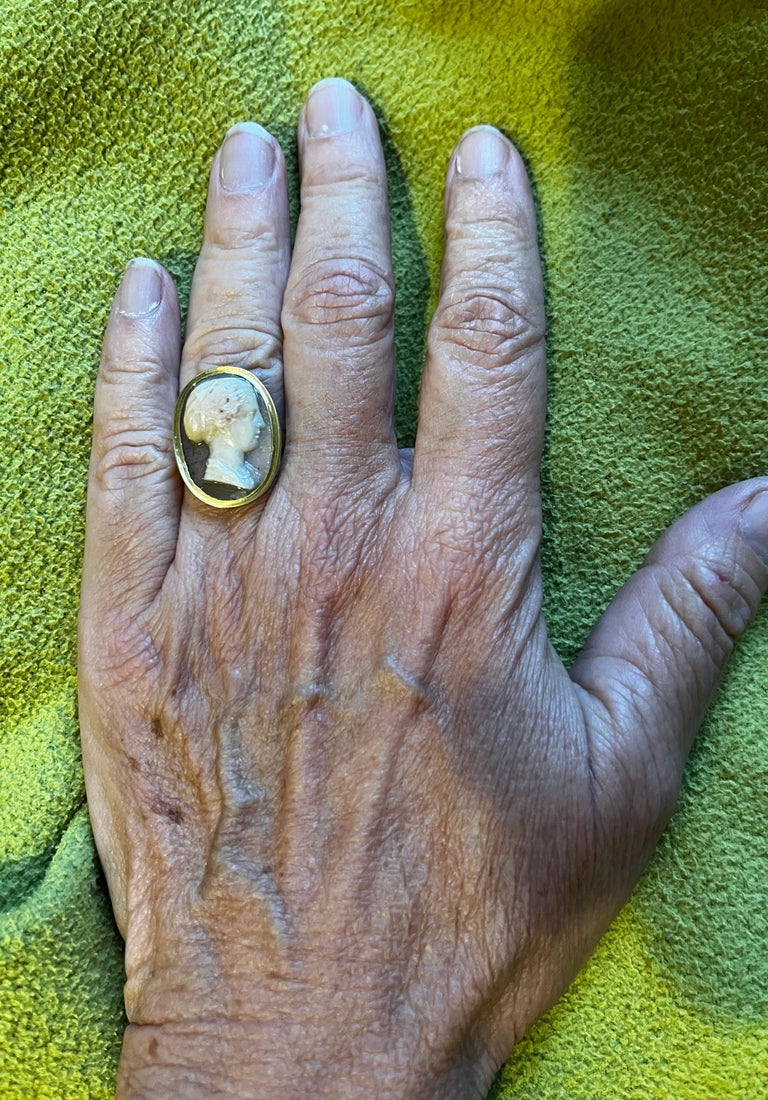 C1780 18k Agate Hard Stone Portrait Cameo Ring of Greek Poetess "Sappho ...