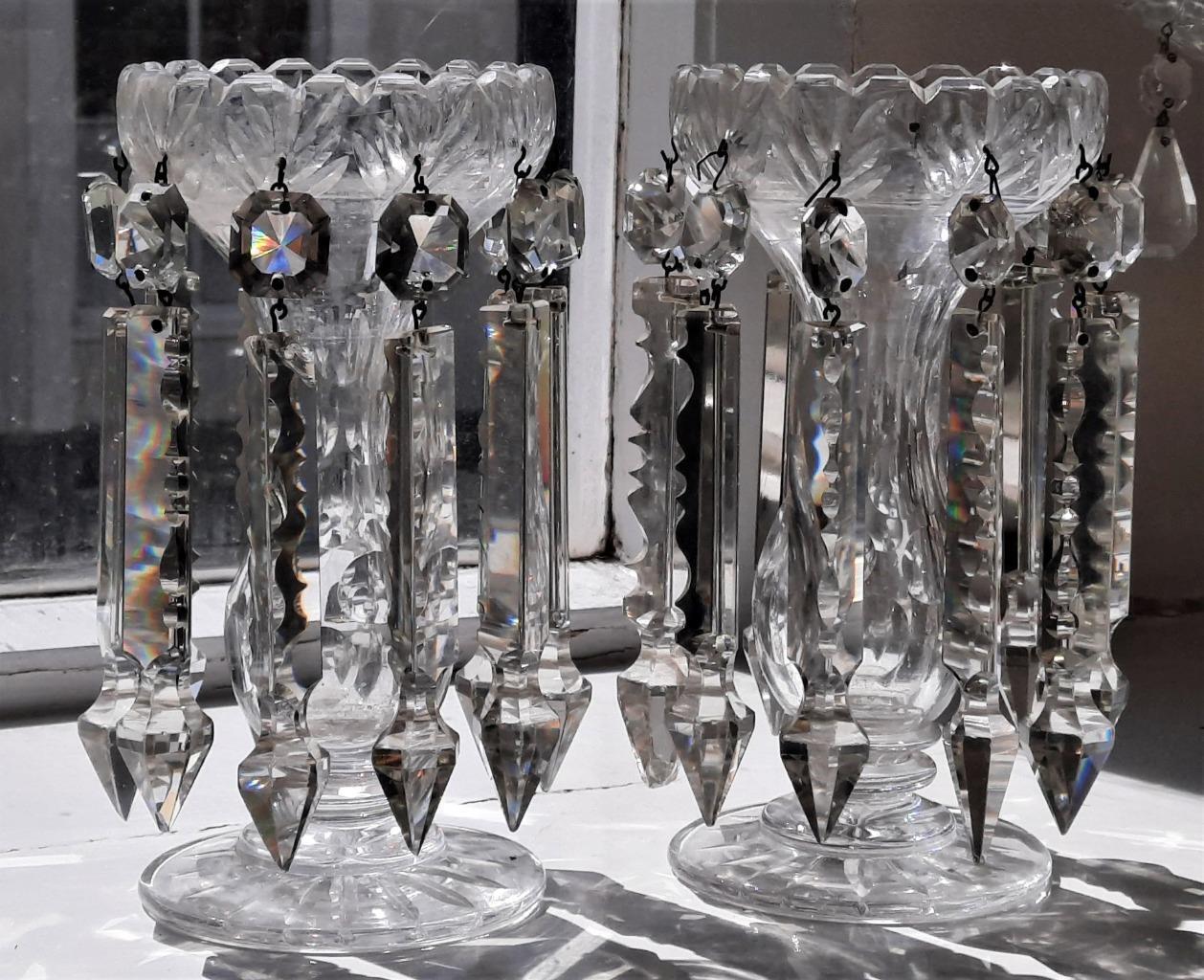 c17901810 Pair Regency Anglo-Irish Cut Lead Crystal Mantle Lusters/ Girandoles For Sale at 1stDibs
