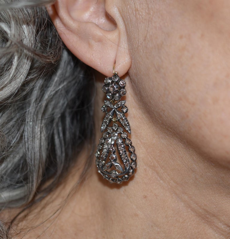 French Empire Pendeloque Diamond Earrings in Silver, circa 1820 For ...