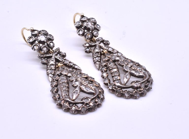 French Empire Pendeloque Diamond Earrings in Silver, circa 1820 For ...