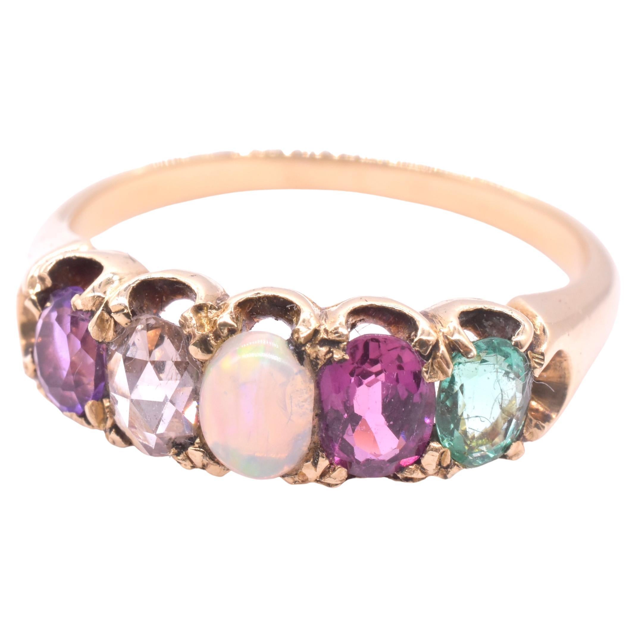 C1860 18K Victorian Five Stone "ADORE" Ring at 1stDibs