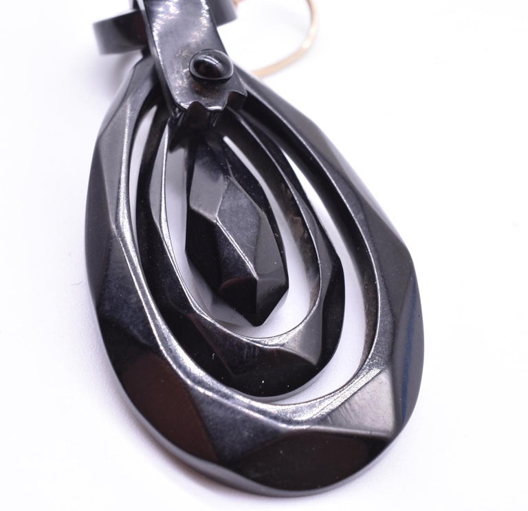 Whitby Jet Teardrop Shape Faceted Earrings, circa 1860 For Sale at 1stDibs
