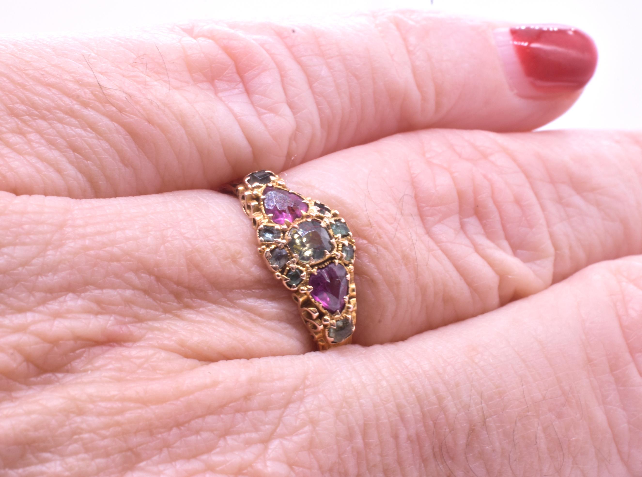 C1870 Victorian 15K Multi-stone Ring with Heart Shaped Almandine ...