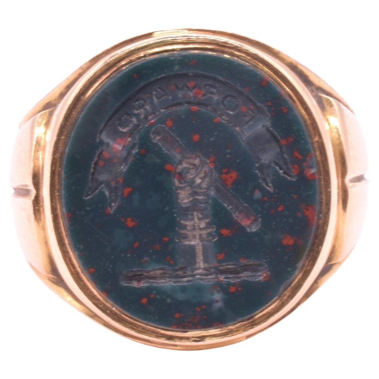 C1880 18K Bloodstone Signet Ring w Motto "Forward" For Sale at 1stDibs