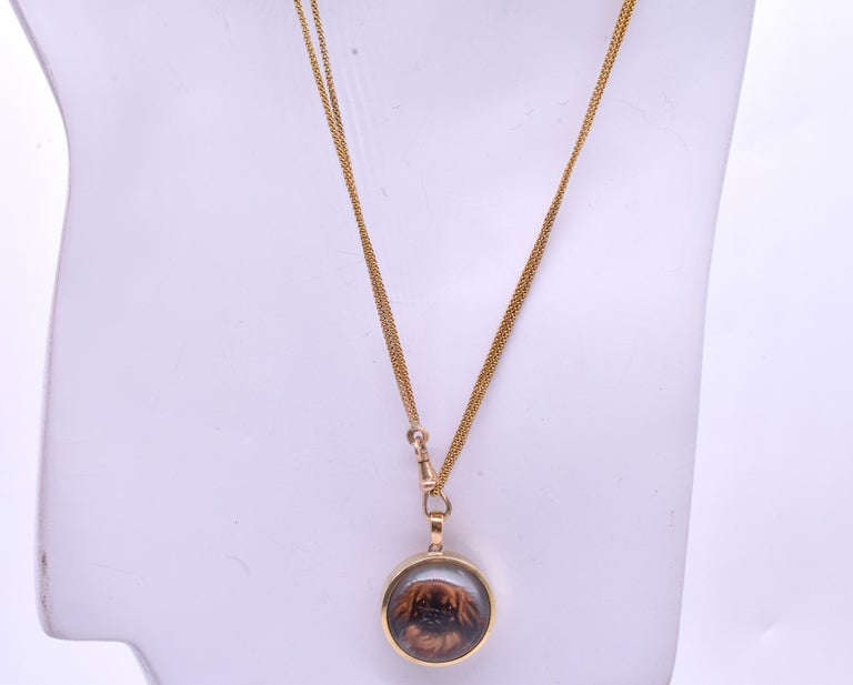 18 Karat Reverse Intaglio Crystal Pendant Depicting a Pekingese Dog ...