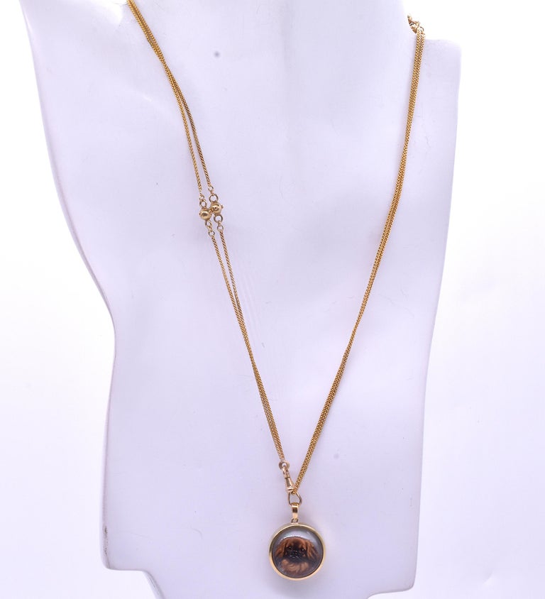 18 Karat Reverse Intaglio Crystal Pendant Depicting a Pekingese Dog ...