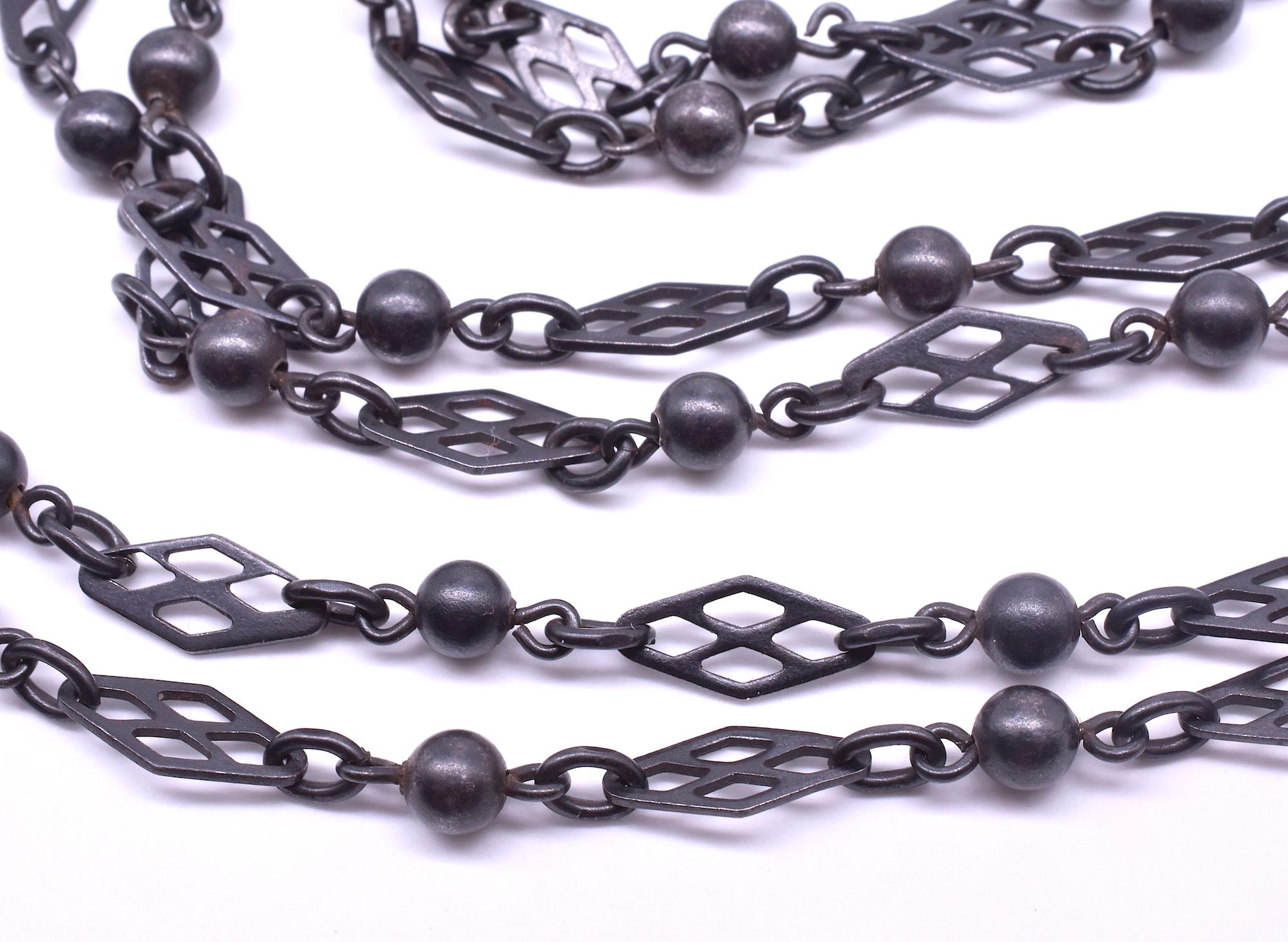 Gunmetal Watch Chain of Links and Balls, circa 1880 For Sale at 1stDibs