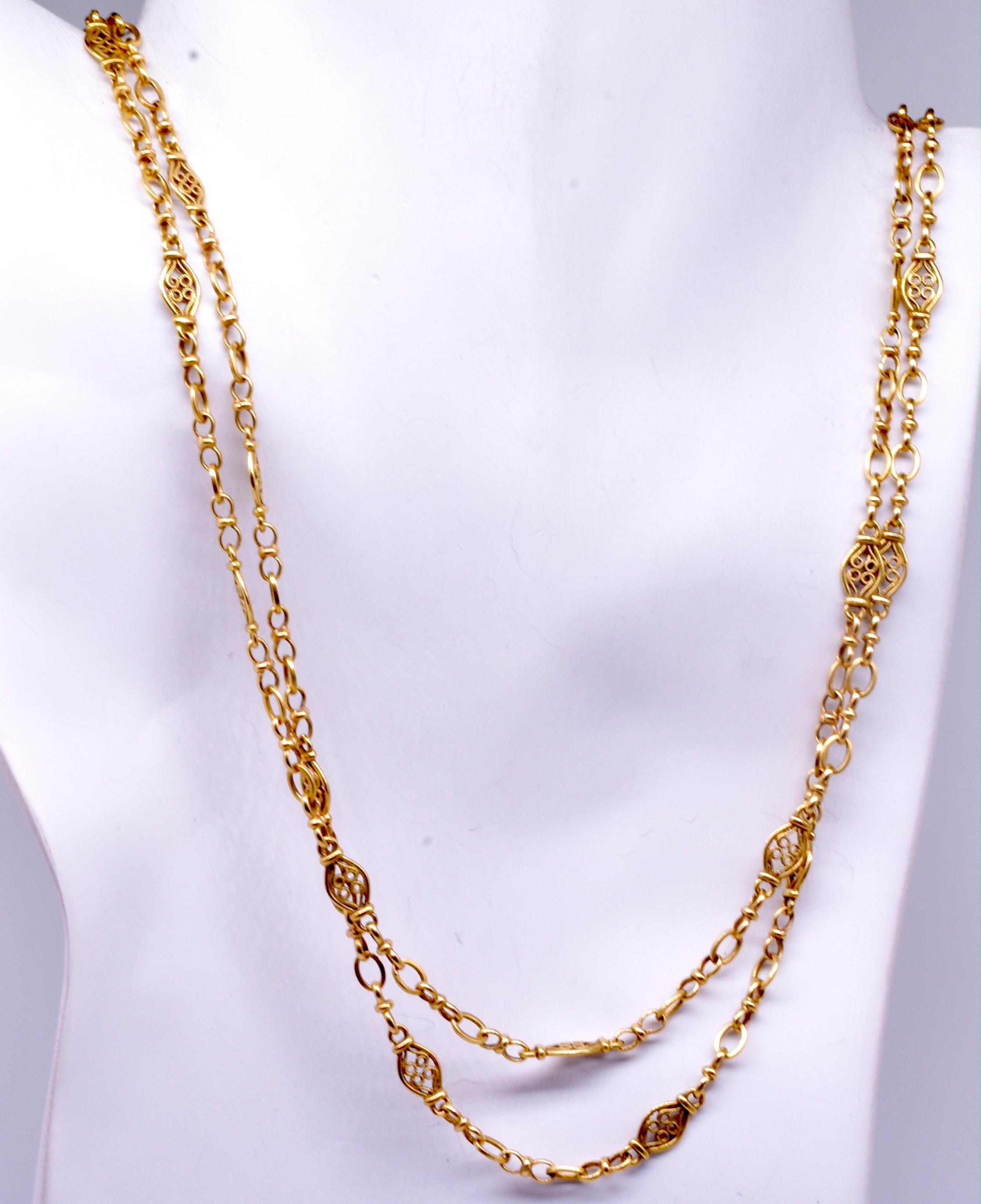 18 Karat French Filigree Watch Chain with Four Circles Design, circa ...