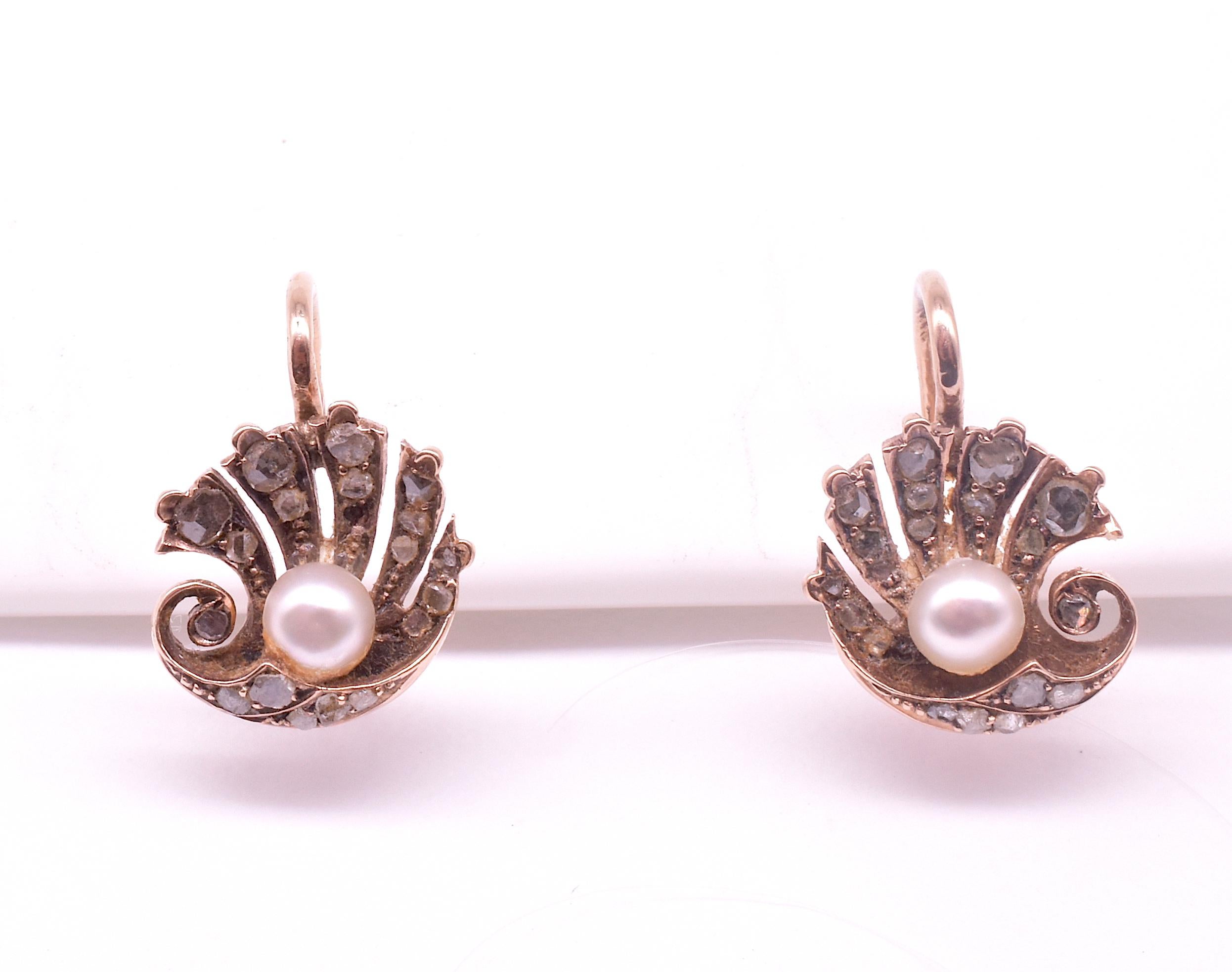 18 Karat Rose Diamond Pearl Clam Shell Earrings, circa 1900 at 1stDibs ...