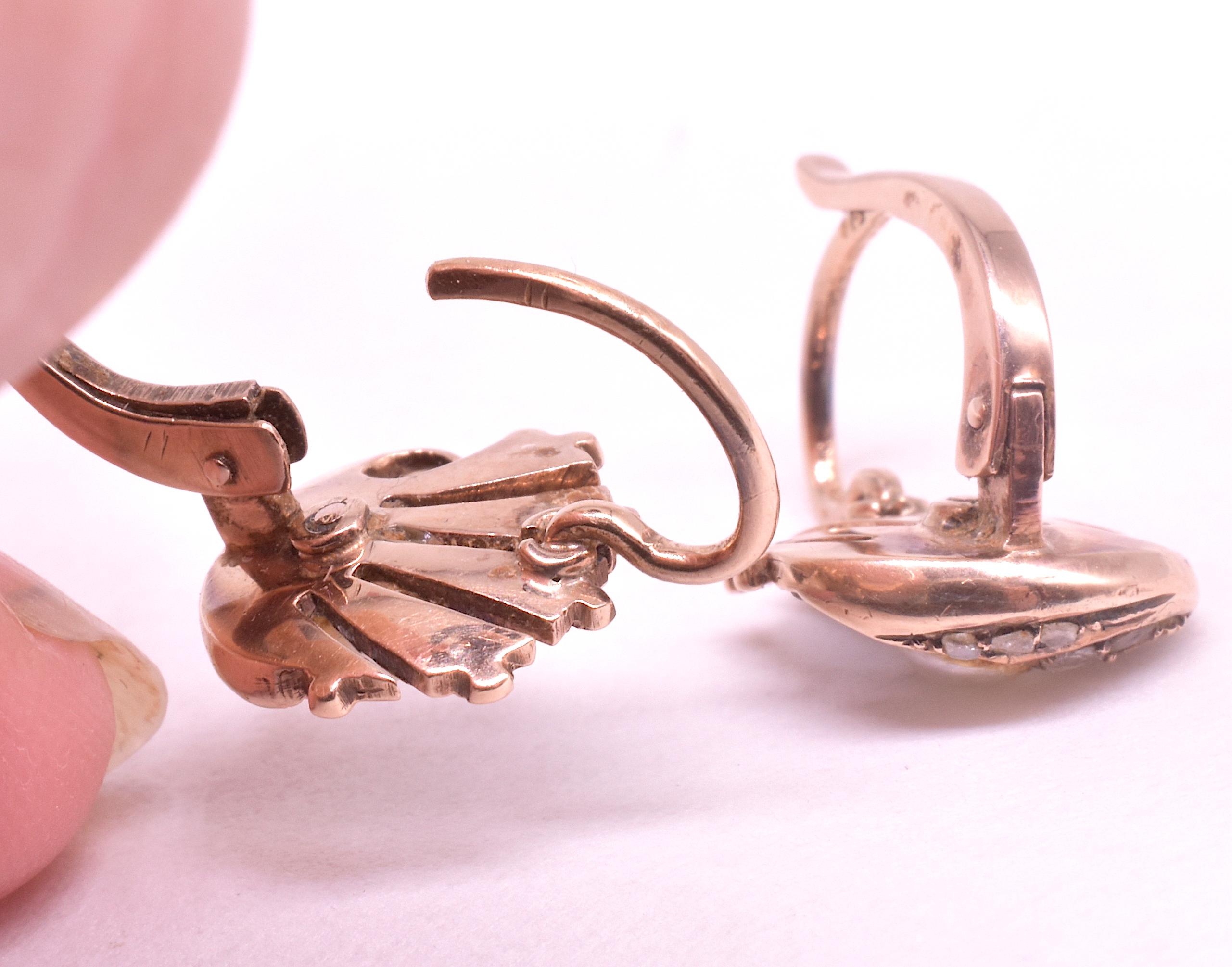18 Karat Rose Diamond Pearl Clam Shell Earrings, circa 1900 at 1stDibs ...