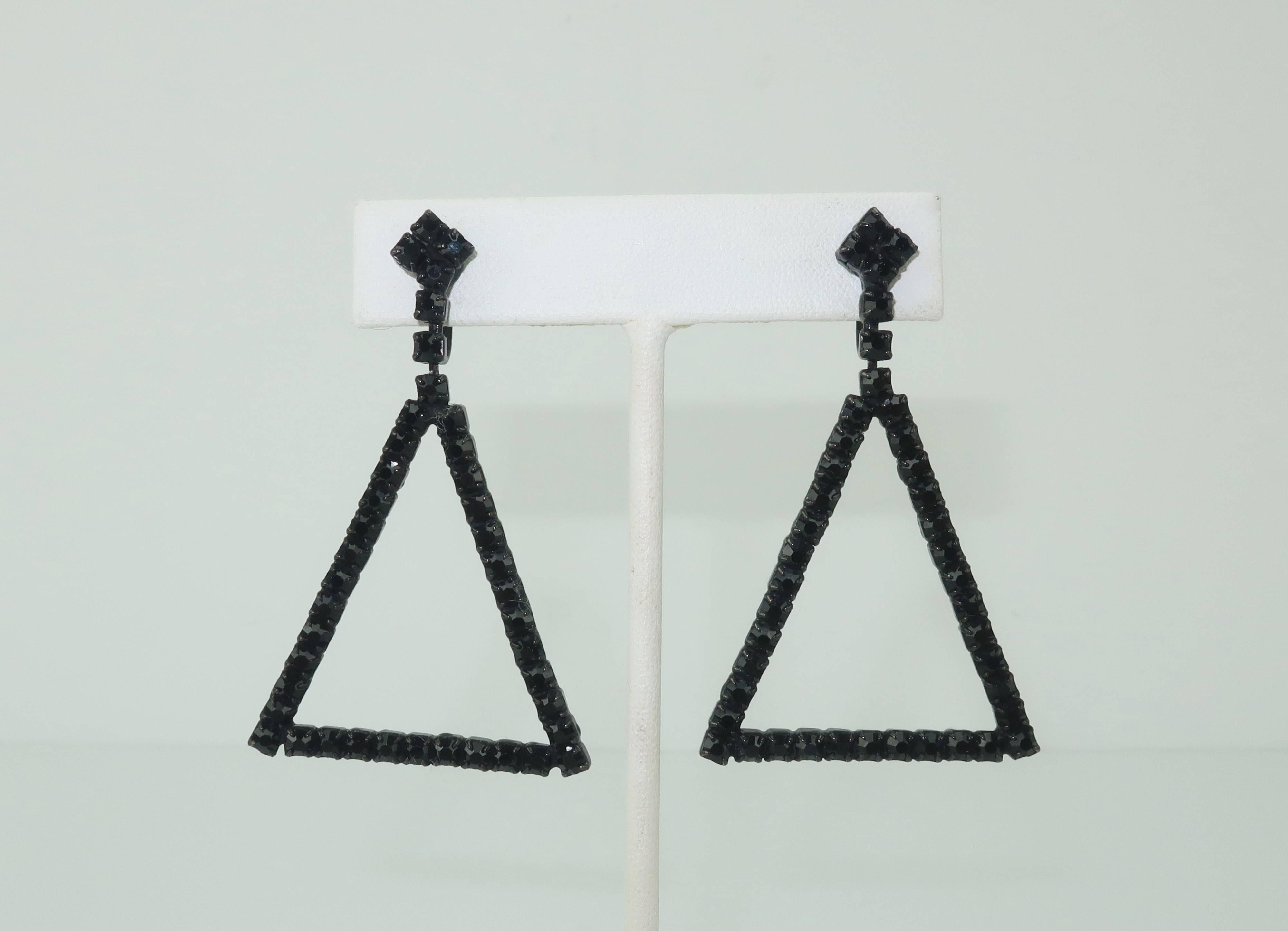 C.1960 Coro Black Rhinestone Triangle Earrings at 1stDibs | coro screw ...