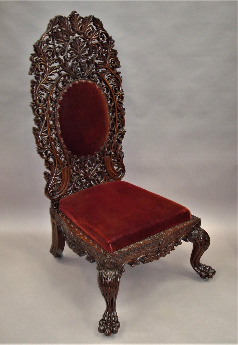 19th Century Anglo Indian Carved Padouk Side Chair at 1stDibs