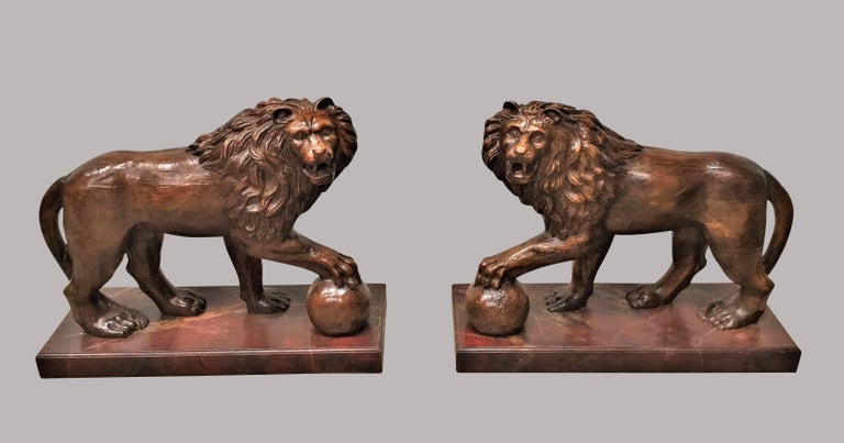 Pair of Carved Medici Lions, of Monumental Proportions, 19th Century ...