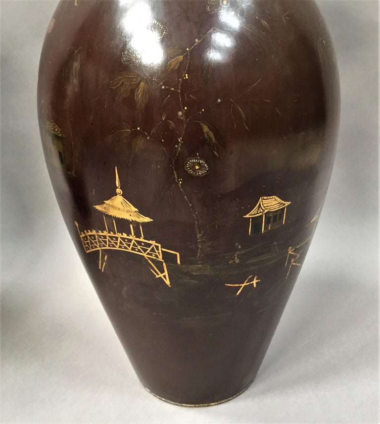 19th Century Pair of Lacquered Papier Mâché Vases by Jennens and ...